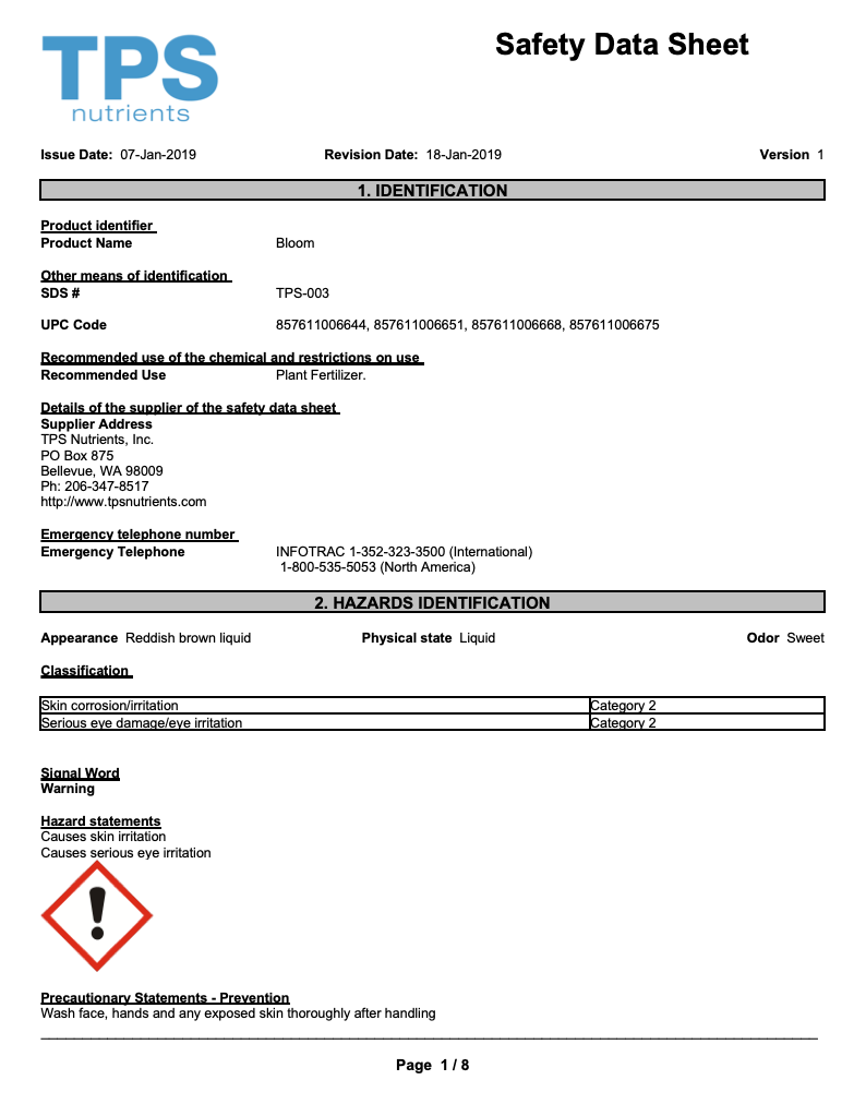 Safety Data Sheets – TPS Nutrients