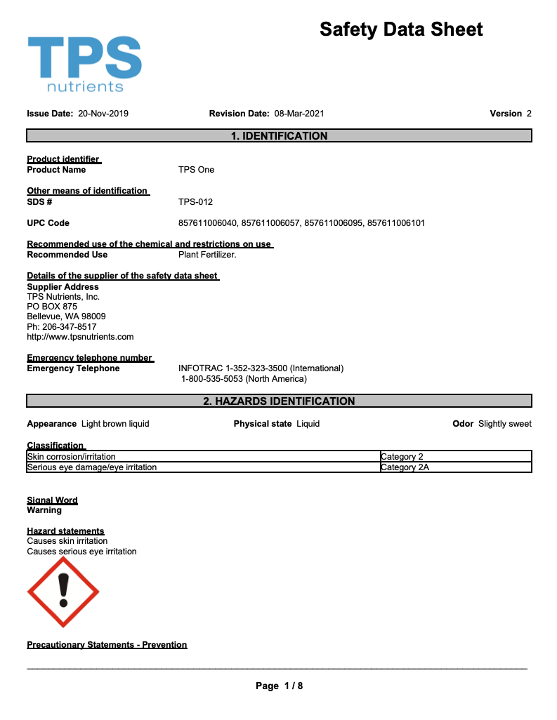 Safety Data Sheets – TPS Nutrients